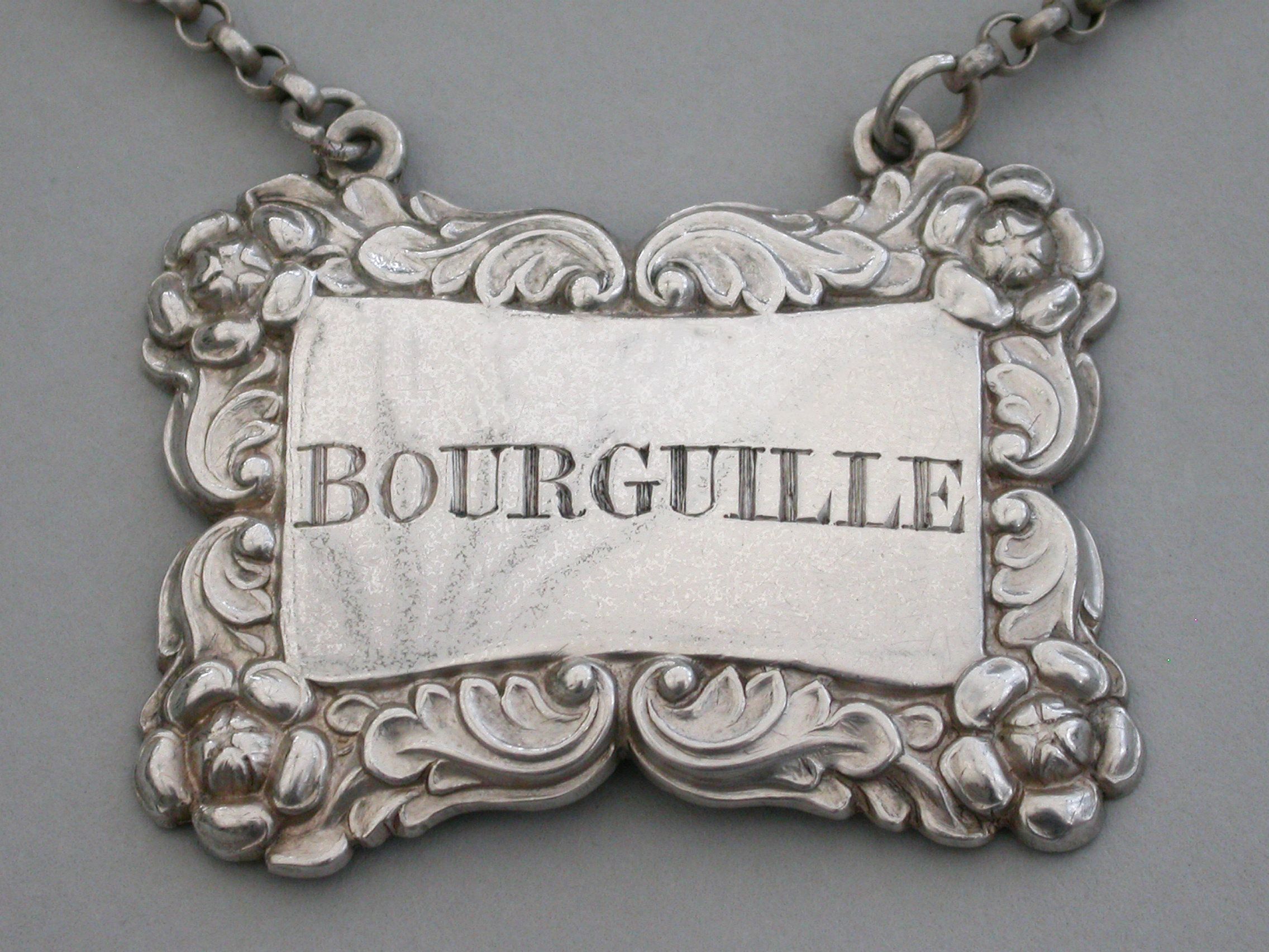 Victorian Provincial Silver Wine Label Bourguille by Walter Knowles ...
